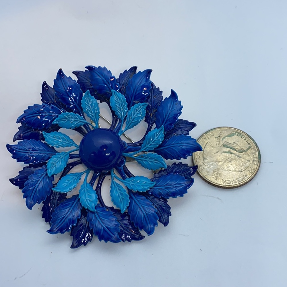 Vintage Big Blue Flower Enamel Brooch Pin - Gem